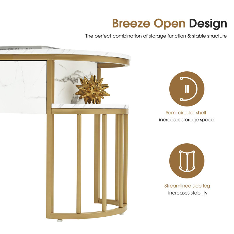 Mercer41 Malyk 51'' Sofa Table,Faux Marble Top Console Table with Gold Metal Frame and Storage ...